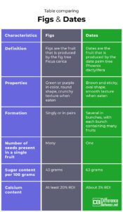 Difference Between Figs and Dates | Difference Between | Figs vs Dates