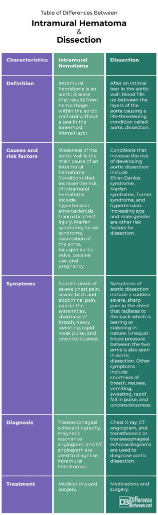 Difference Between Intramural Hematoma and Dissection | Difference ...