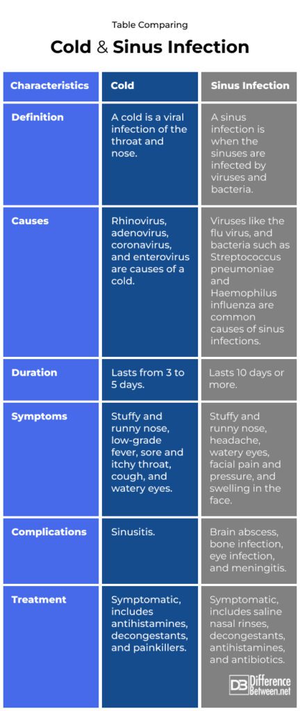 Difference Between Cold and Sinus Infection | Difference Between | Cold ...